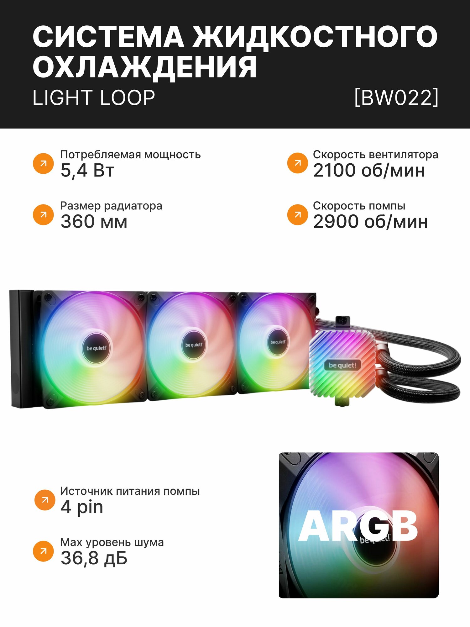 Система жидкостного охлаждения Be Quiet! Light Loop 360mm (BW022)