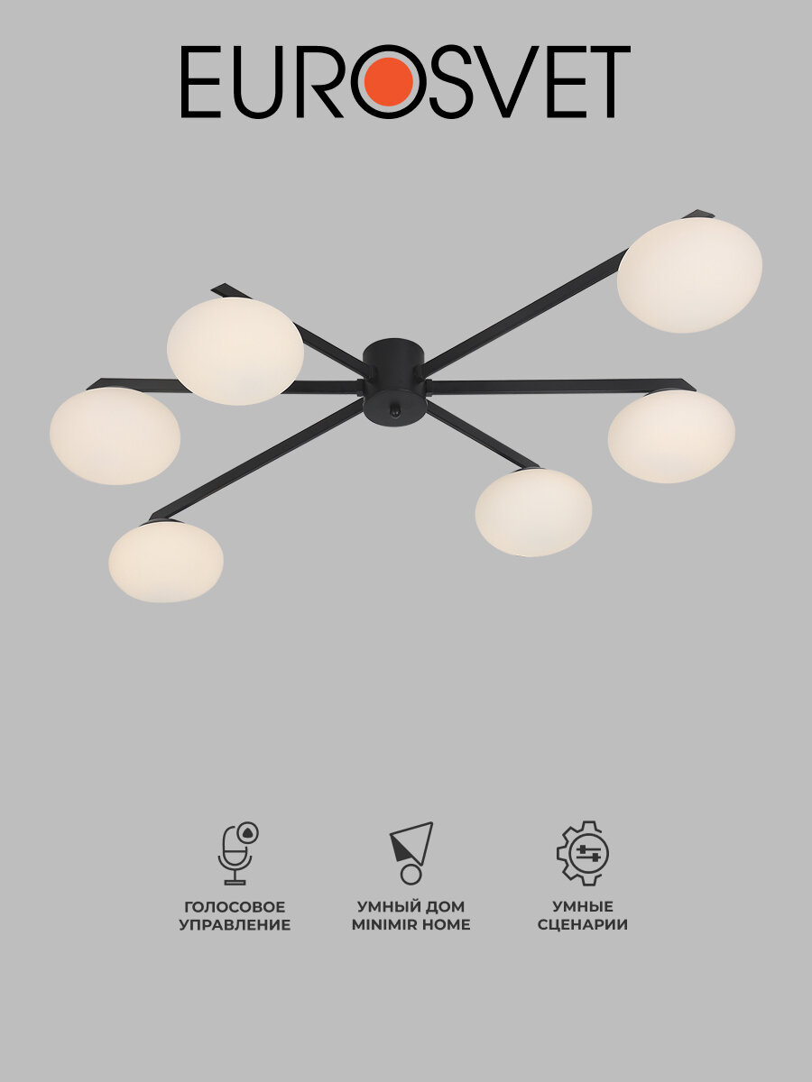 Умная люстра / Потолочный светильник с управлением по WI-FI Eurosvet Opaline 70220/6 Smart Умный дом, черный, 6*20 Вт