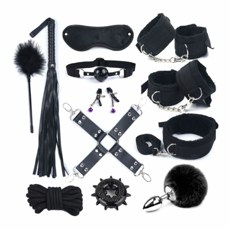 БДСМ Секс-набор для связывания, наборы для удержания, Игры для взрослых, Секс-игрушки для женщин и пар, Черный - 12 штук