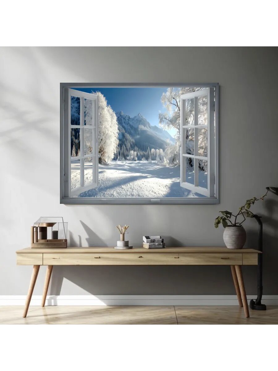 Картина горизонтальная для интерьера Вид из окна, зимний лес, 30*40 см