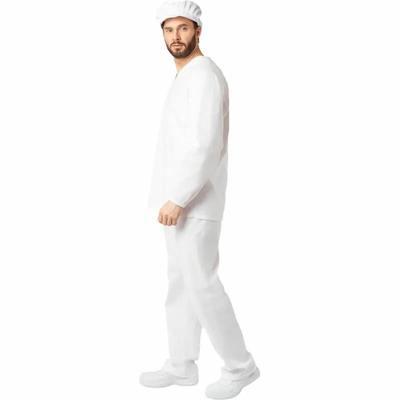 Костюм пекаря у05-КБР (ДР) белый бязь с длинным рукавом (142 г/кв. м, размер 52-54, рост 182-188)