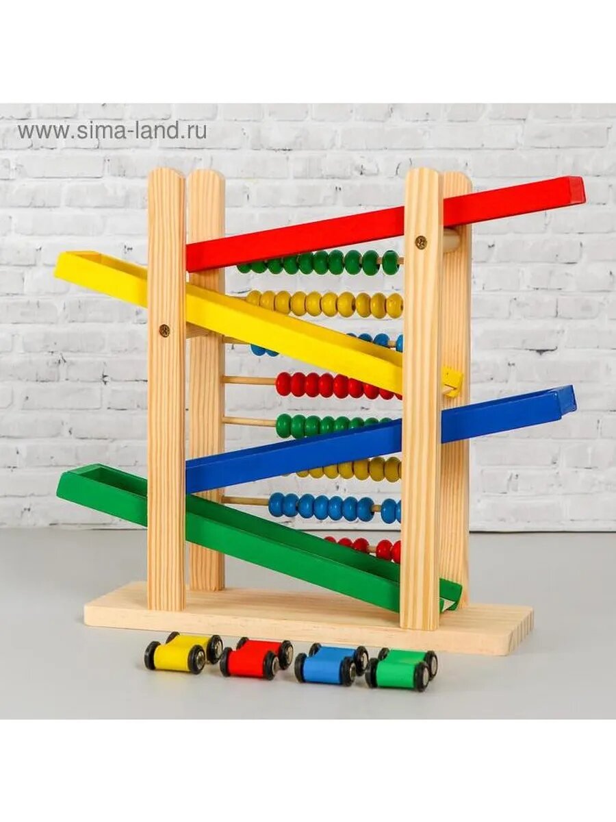 Детская деревянная игрушка 2 в 1 «Автотрек и счёты», 31 × 28