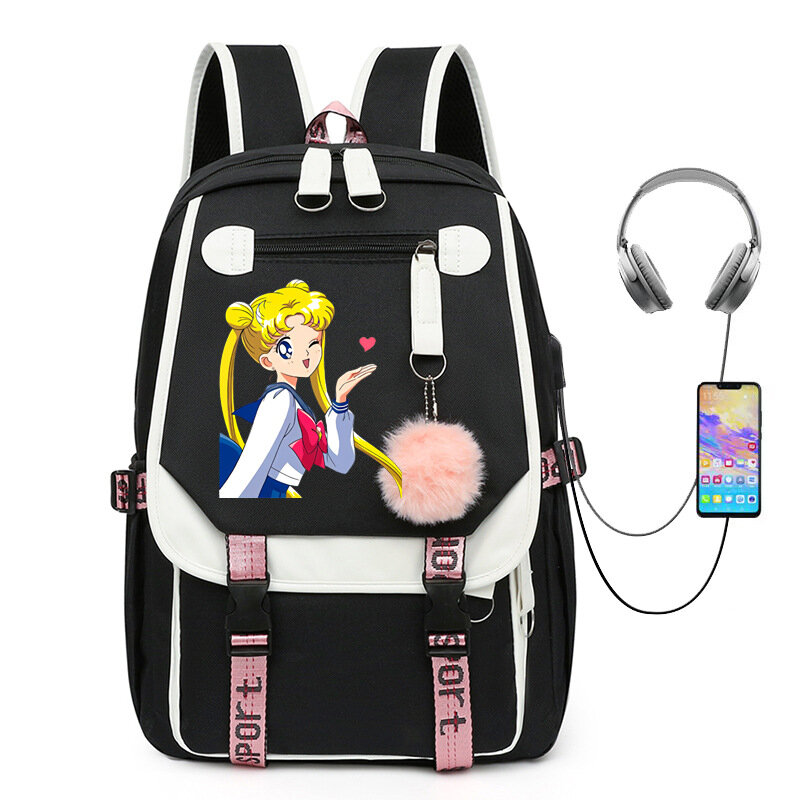 Taobao распространяет популярные студенческие школьные ранцы Sailor Moon USB для мужчин и женщин, рюкзаки, повседневные дорожные сумки