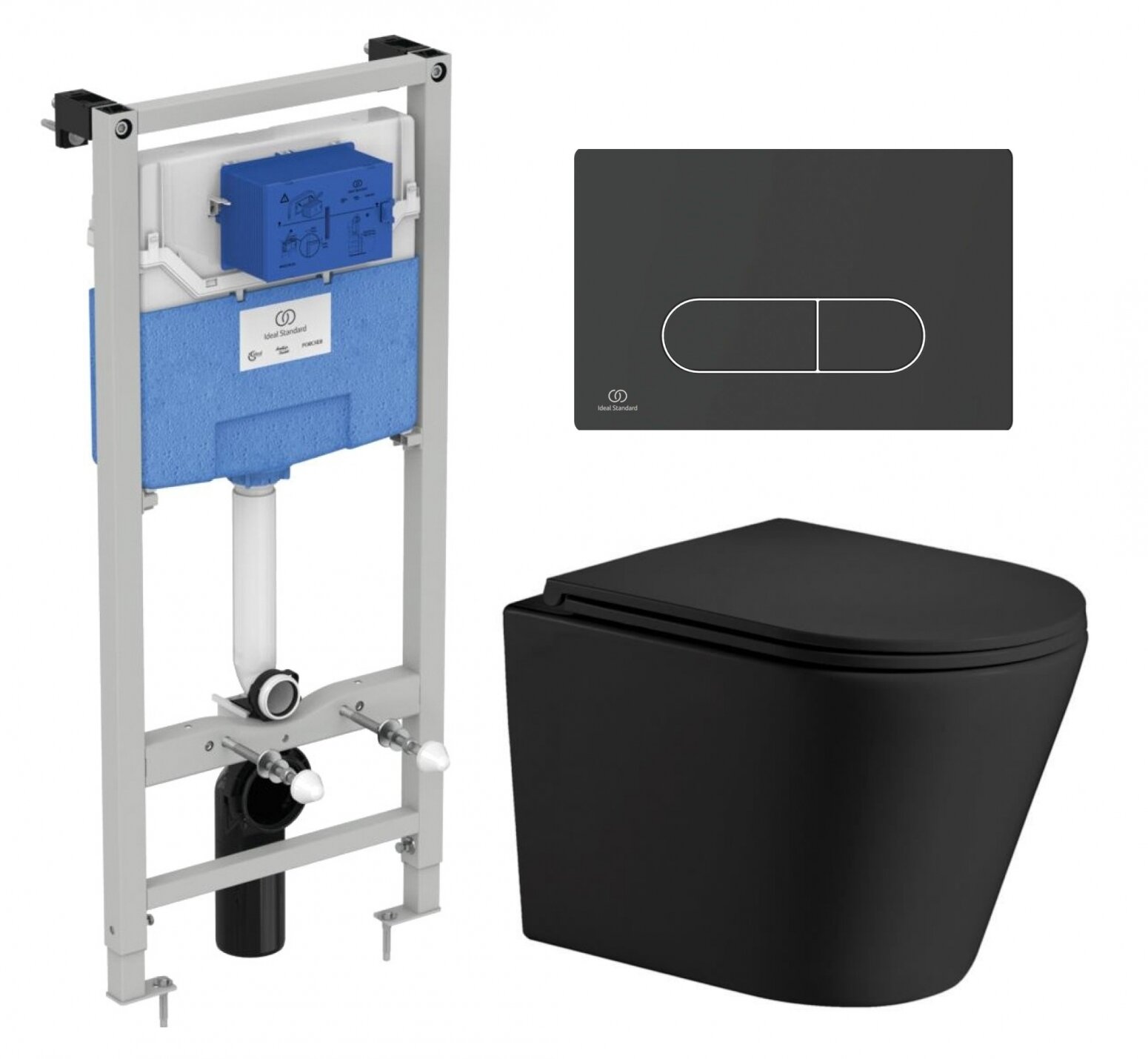 Комплект 3 в 1 инсталляция Ideal Standard + Подвесной унитаз WeltWasser Salzbach 043 MT-BL + кнопка черная