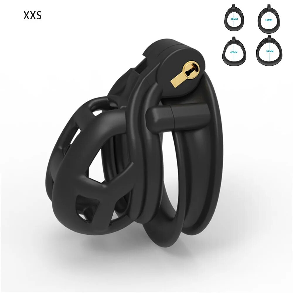 Мужская клетка целомудрия с 4-размерными полимерными кольцами для пениса, сдержанные устройства XXS