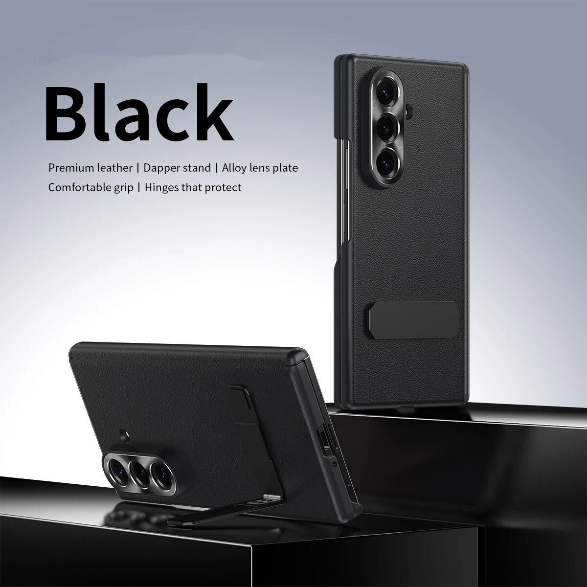 Чехол для Samsung Galaxy Z Fold6 / Samsung Z Fold6 / Самсунг Галакси З Фолд6, soft touch, накладка, искусственная кожа, поликарбонат (PC), защита камеры, ударопрочный, встроенная подставка, усиленные углы