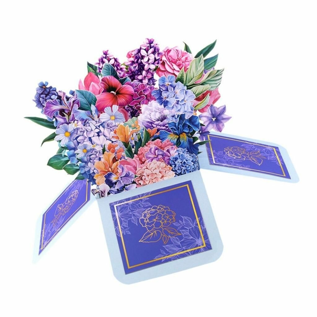 3D объемная квадратная коробка-набор поздравительных открыток на день рождения-гортензия, розовая орхидея