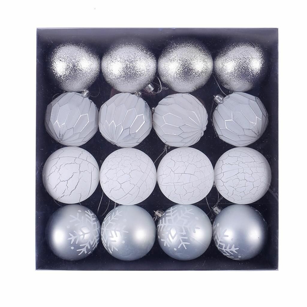 Набор из 16 расписных рождественских шаров, Серебро