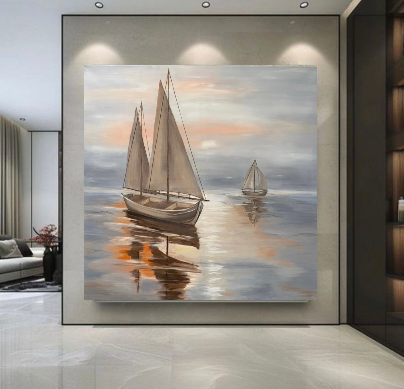 Картина маслом ручная работа Морской пейзаж/Парус/Яхты/Море/100x100