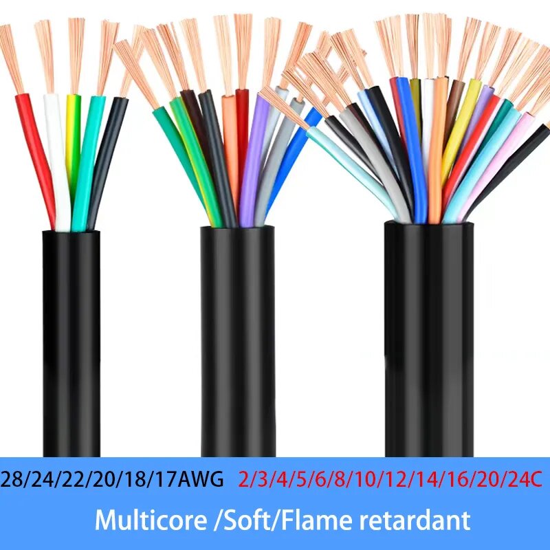 Кабель RVV Luobaide, медный, многожильный, 2 метра 4Cores 2Meters, 22AWG 0.3mm2