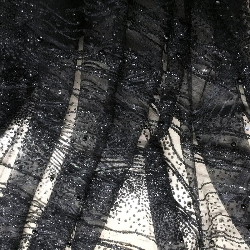 Блестящая сетчатая ткань с пайетками Telas для пошива черный