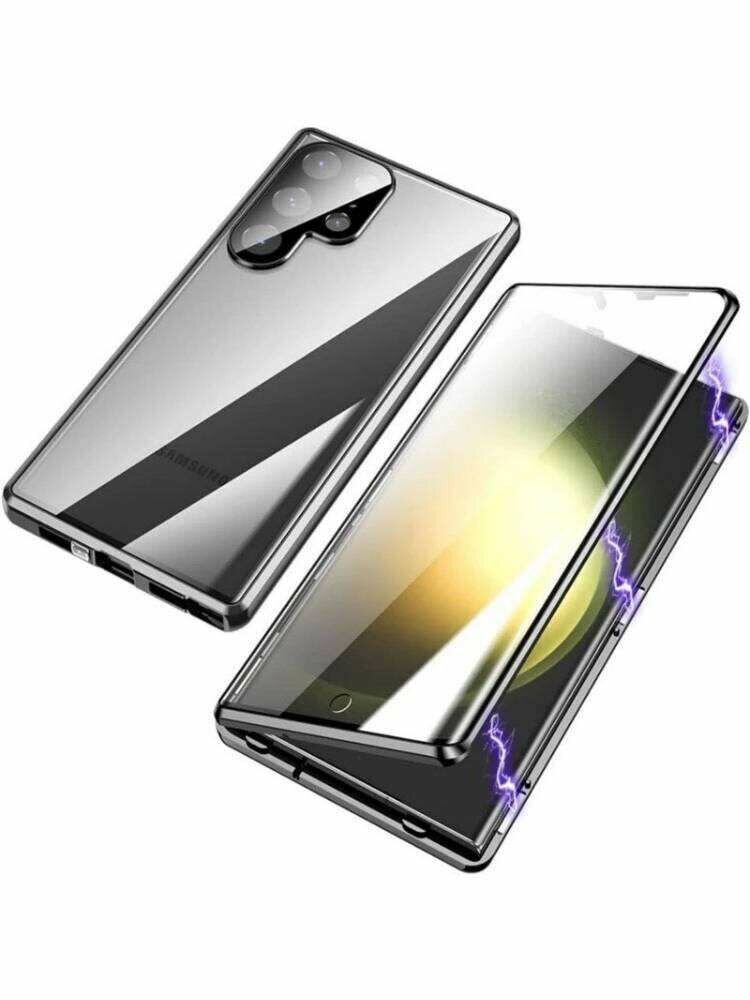 Чехол для Samsung Galaxy S23 Plus, Самсунг S23+ Чехол, Двустороннее стекло и магнитное закрытие, Черный