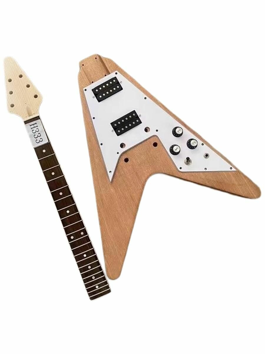 Комплект для сборки электрогитары Flying V из полуфабрикатов DIY: корпус из европейского клёна, гриф из палисандра, 22 лада