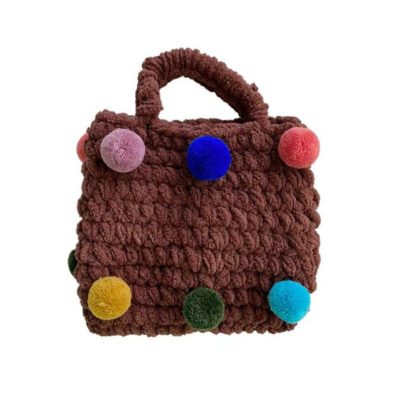 Милая и уютная вязаная плюшевая сумка через плечо для детей с бантиком и животными для повседневного ношения, кофе