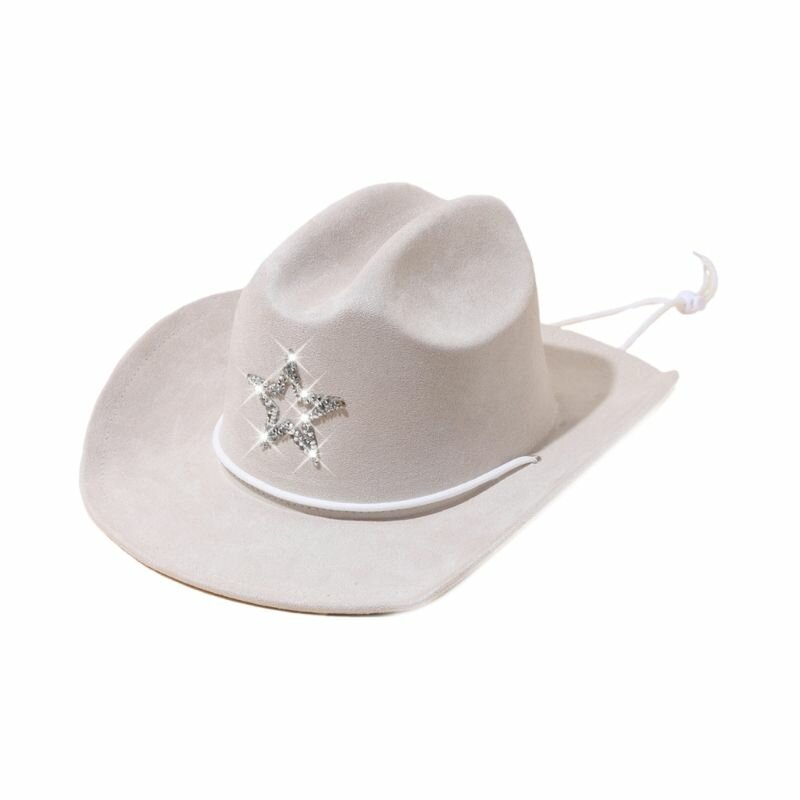 Ковбойская шляпа с бриллиантовой пятиконечной звездой-белый