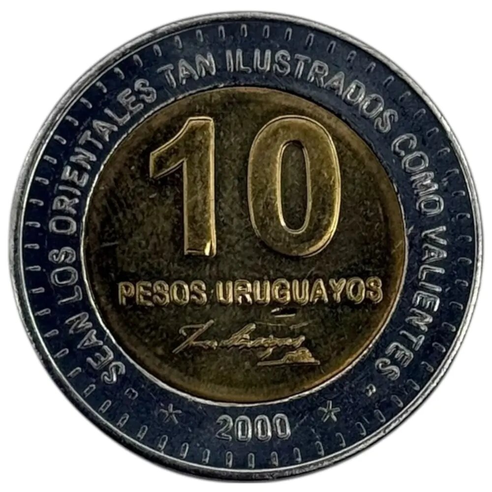 Уругвай 10 песо 2000 г. (150-я годовщина со дня смерти Артигаса) (Виннипег)