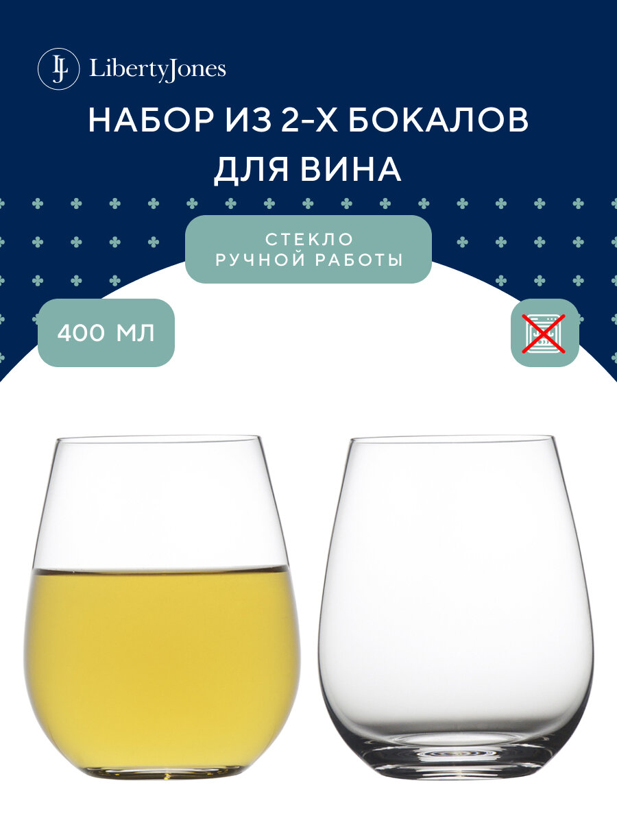 Стакан для воды и сока, выдувное стекло Pure, 400 мл, набор из 2 шт, прозрачные, Liberty Jones, PS_LJ_PR_WTRGLS_400-2