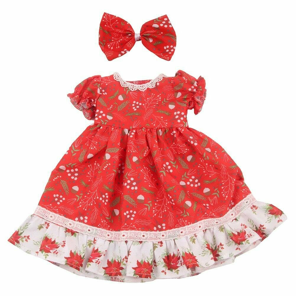 Комплект праздничной одежды для реборн куклы 55 см: Рождественский костюм с платьем, шапкой и аксессуарами