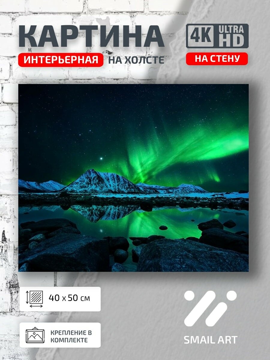 Картина на холсте интерьерная 40 на 50 на стену северного сияния для офиса пейзаж
