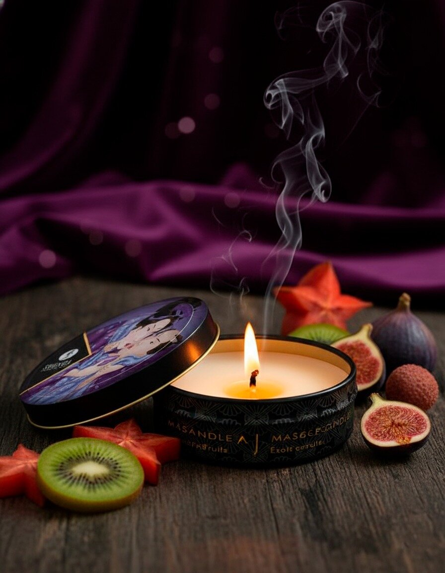 Массажное масло в виде свечи SHUNGA Exotic Fruits mini, с ароматом тропических фруктов, 30мл