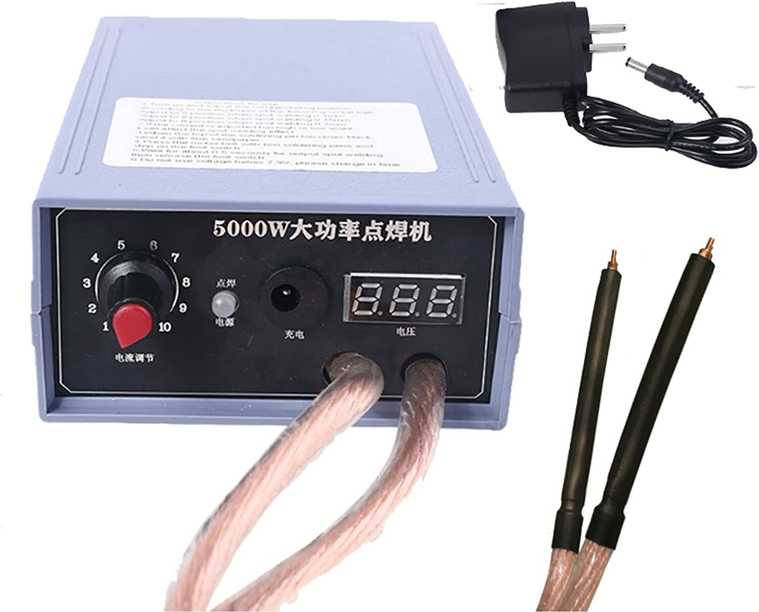 Сварочная машина точечная ручная 5000W портативная с регулируемым током 0-800A для батарей 18650 с европейской розеткой, материал корпуса ABS, толщина сварки 0.1mm-0.25mm, в комплект входят 1 шт. сварочная машина для батарей и 1 шт. адаптер питания