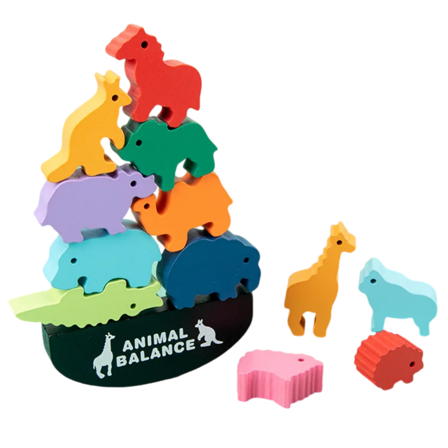 Игрушка деревянные строительные блоки Stacking High Animal Balance Boat для раннего образования, размер 16.5cm x 16cm x 4.8cm, материал дерево, в комплект входят 1 шт. балансировочная лодка и 18 шт. строительные блоки в форме животных, подарок для