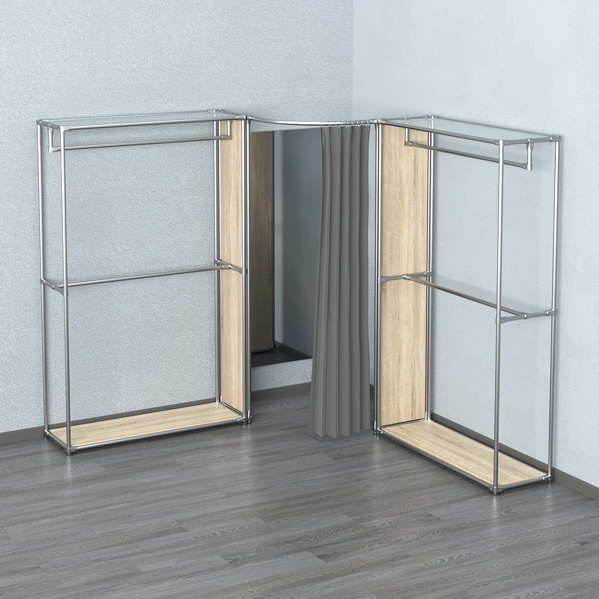 Примерочная (вход- дуга) с зеркалом из системы хром с поручнями №1-2, Дуб сонома