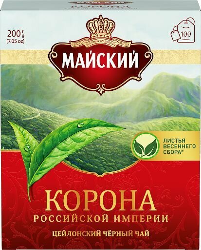Чай черный майский Корона Российской Империи Цейлонский байховый листовой, 100пак x 3 упаковки