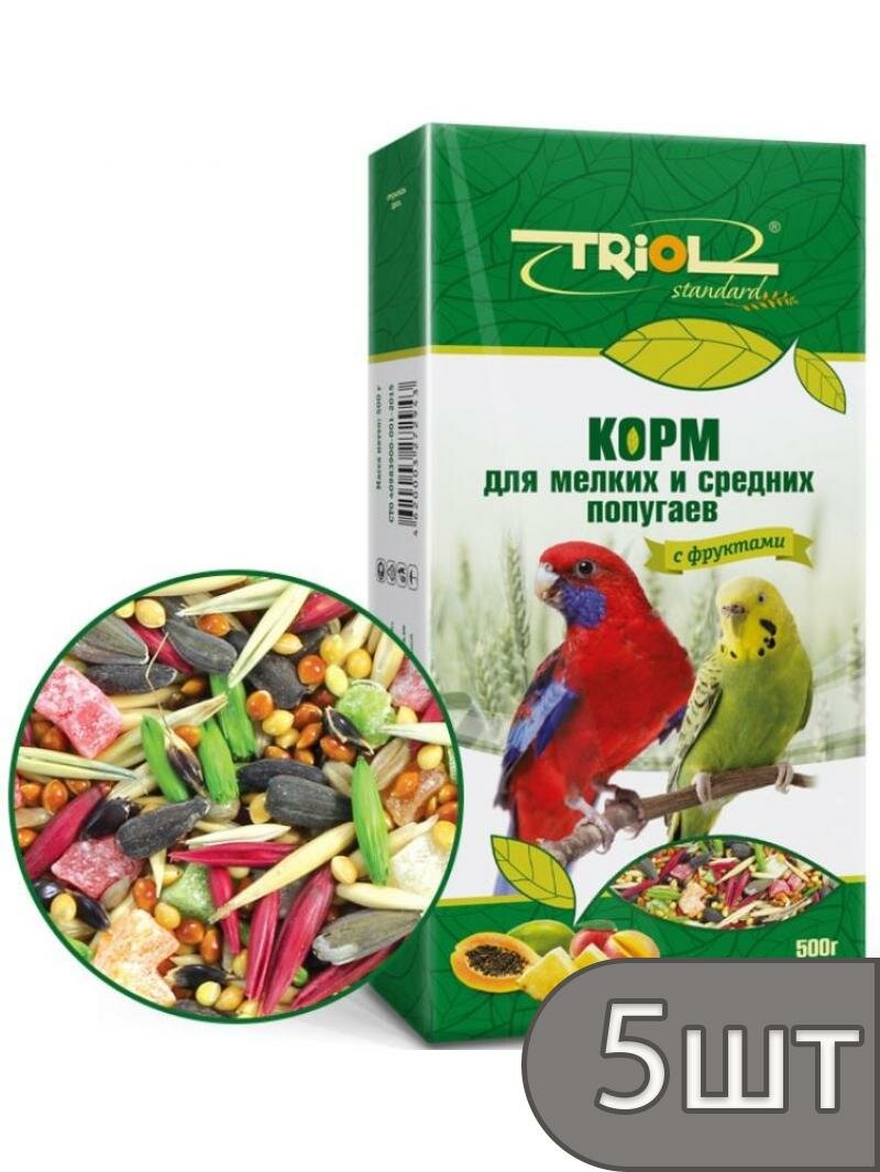 Triol Набор 5 шт Корм Standard для для мелких и средних попугаев с фруктами, 500 г 2.5 кг