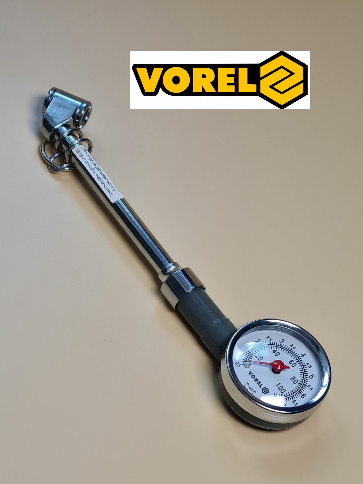 Шинный манометр д/грузовиков VOREL 0,5-7,5 бар, нержавейка, 82650