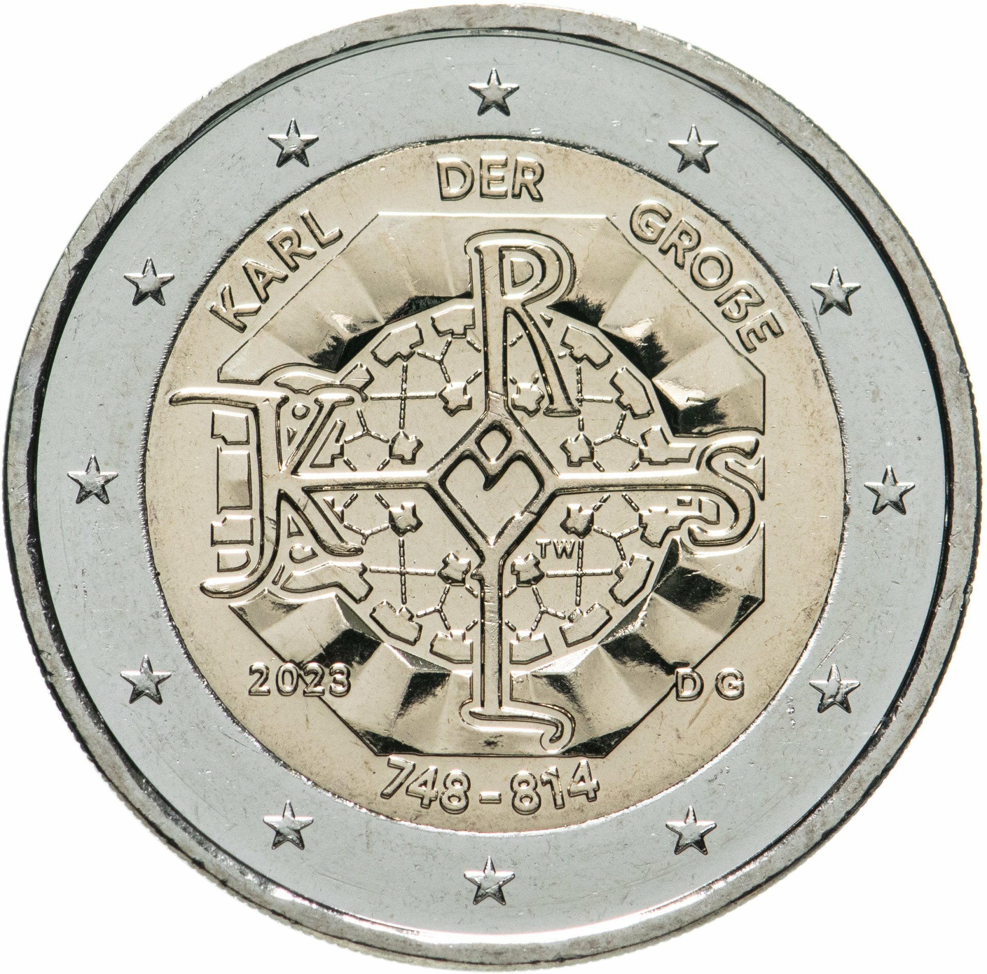 Германия 2 евро 2023 "1275 лет со дня рождения Карла Великого" Двор G, Биметалл, в сохранности UNC