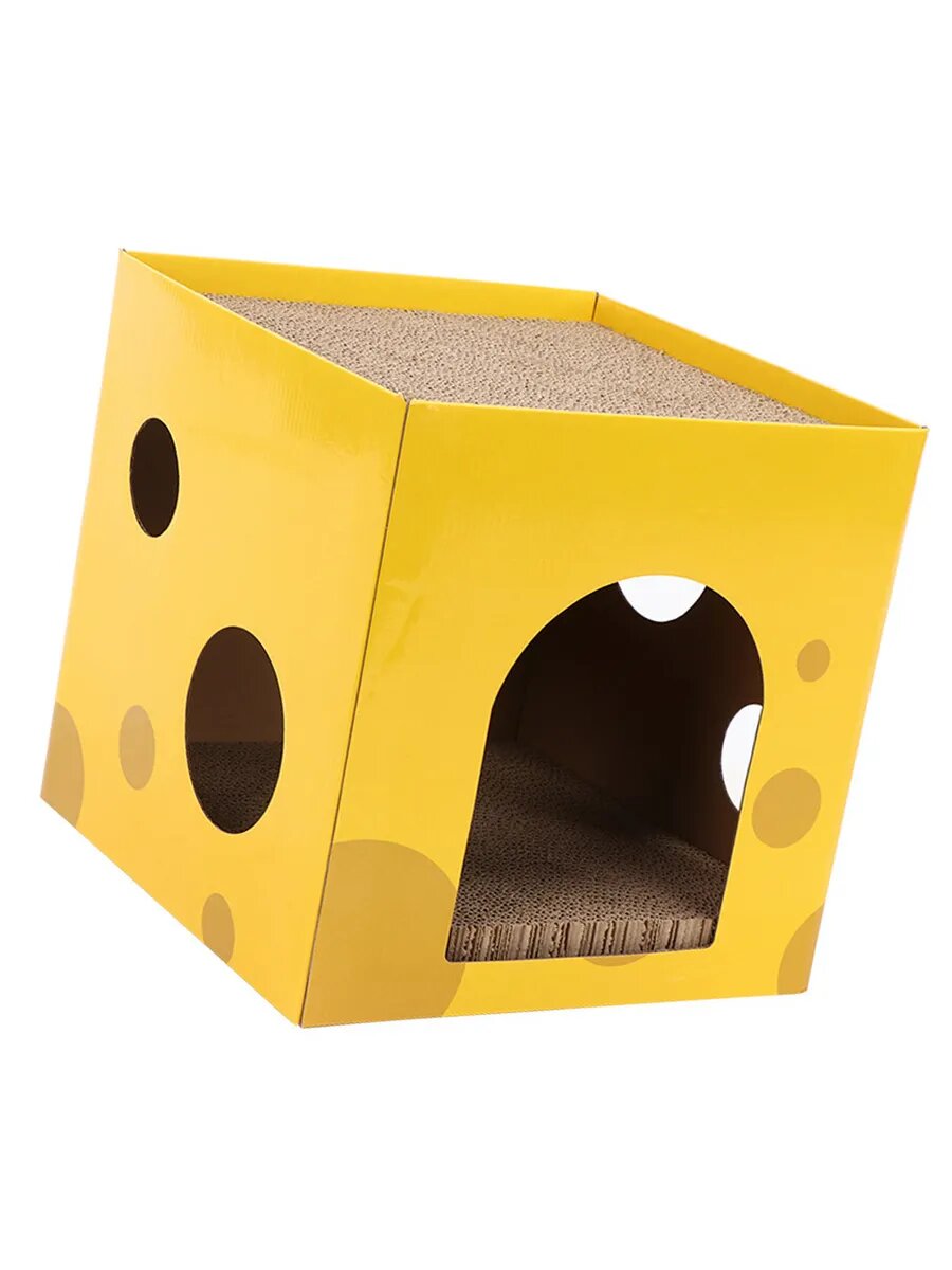 Домик для кошачьих царапин в форме сыра. Картонный домик для