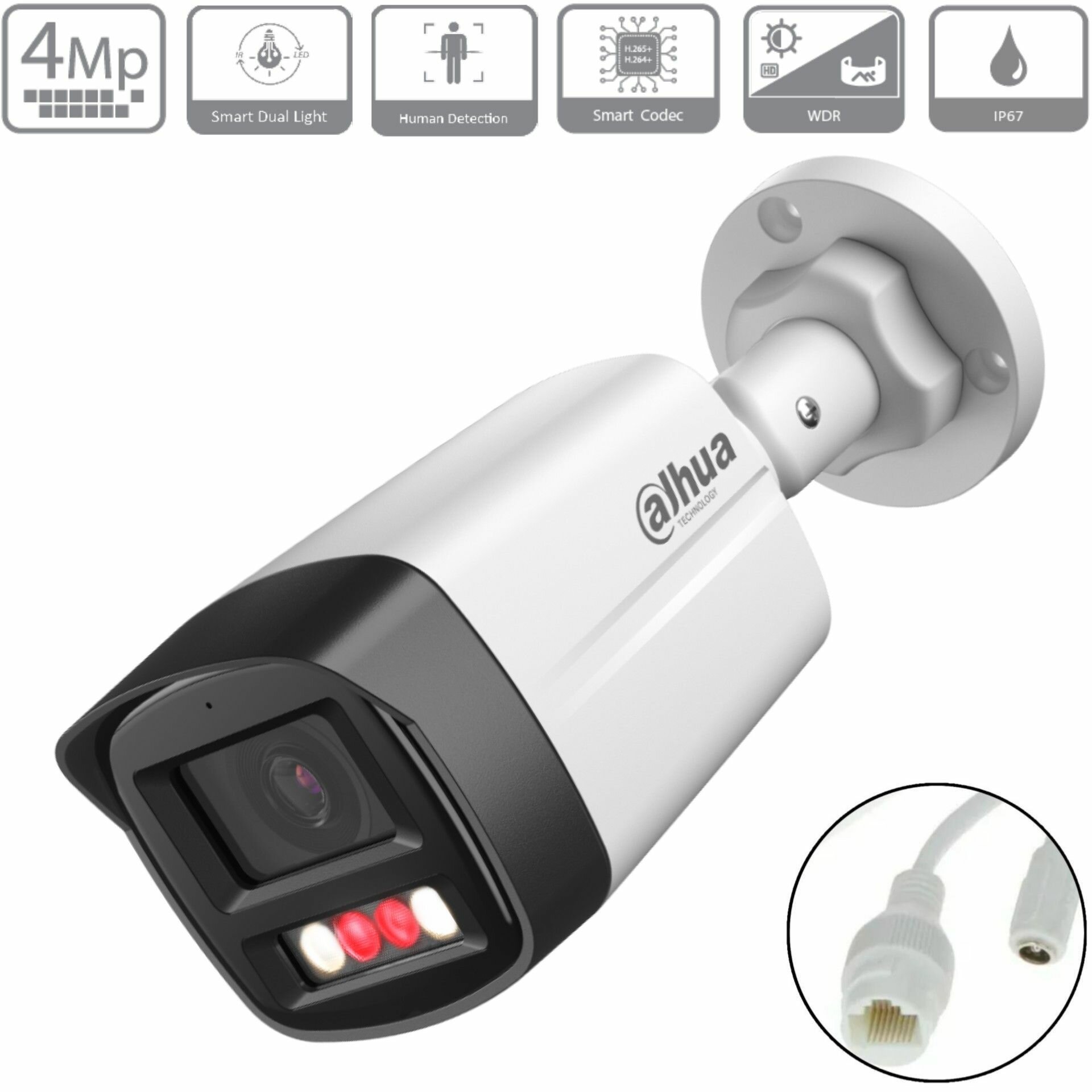 Dahua DH-IPC-HFW1439TL1P-A-IL-0280B 4Мп 2,8 мм - камера видеонаблюдения IP уличная, цифровая цилиндрическая IP-видеокамера для улицы ИК/LED подсветка, 2560x1440, CMOS 1/2.9"