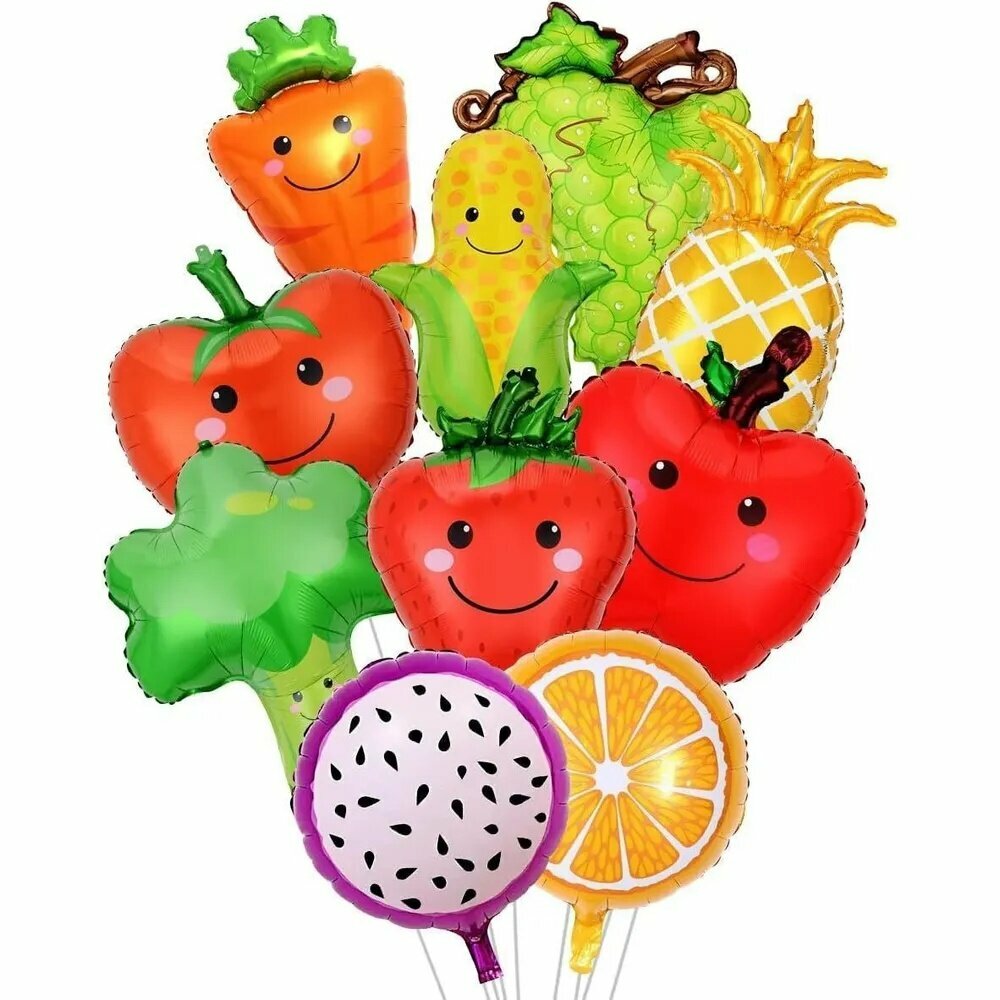 Набор фольгированных шаров Фрукты-овощи - летний декор для детского дня рождения