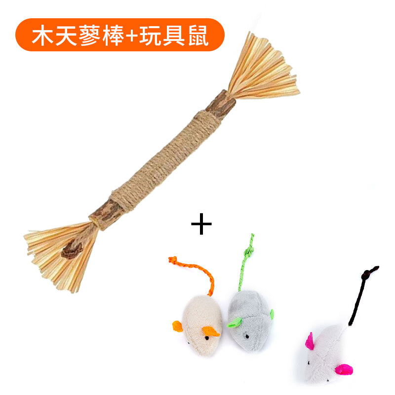 Палочка для чистки зубов с котовым мятным 22 см + травяная мышь, случайный цвет 3 шт, натуральный набор для игр кошек