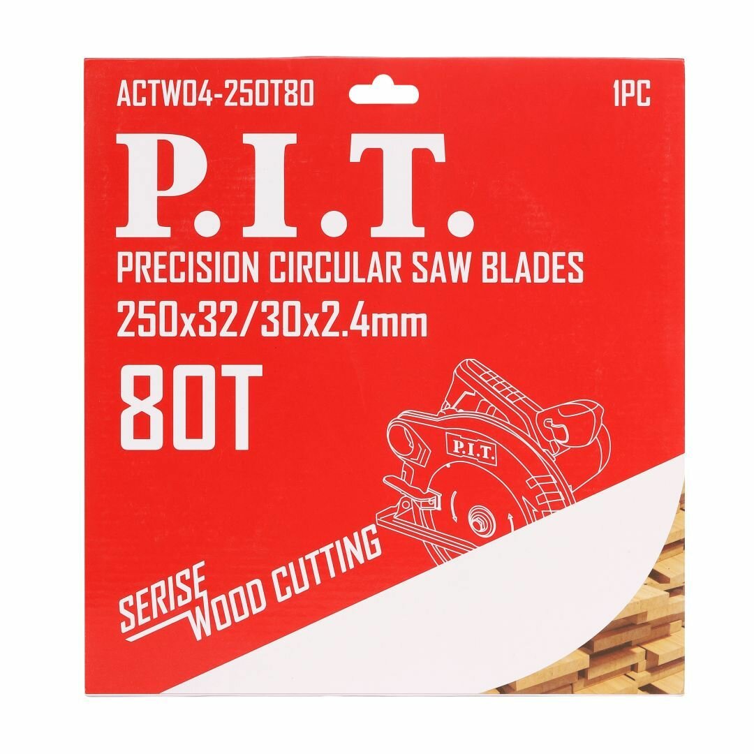 Пильный диск P.I.T ACTW04-250T80, 80 зубьев, толщина 2,4 мм, диаметр 250 мм