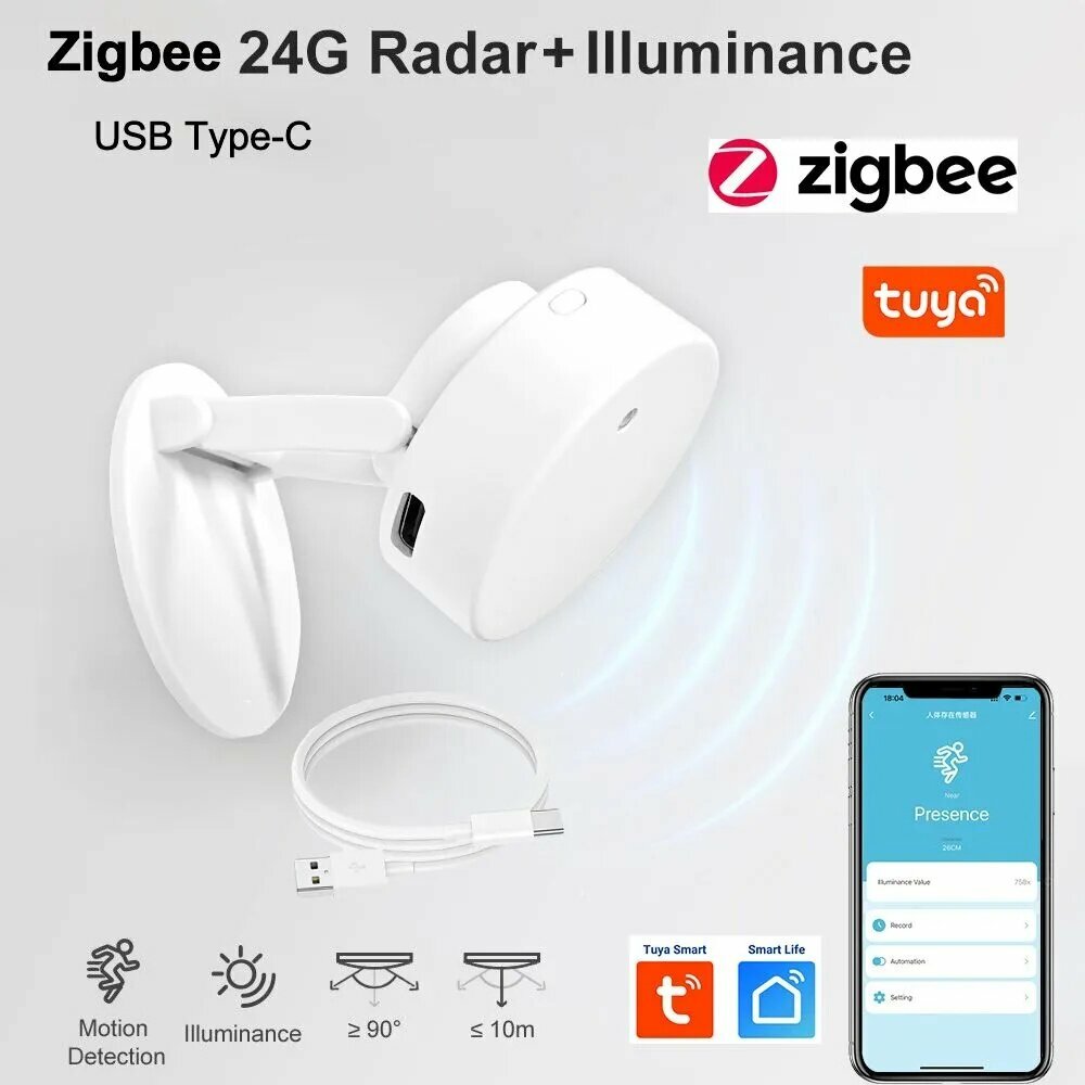 Умный датчик присутствия движения Zigbee Tuya, USB 5V