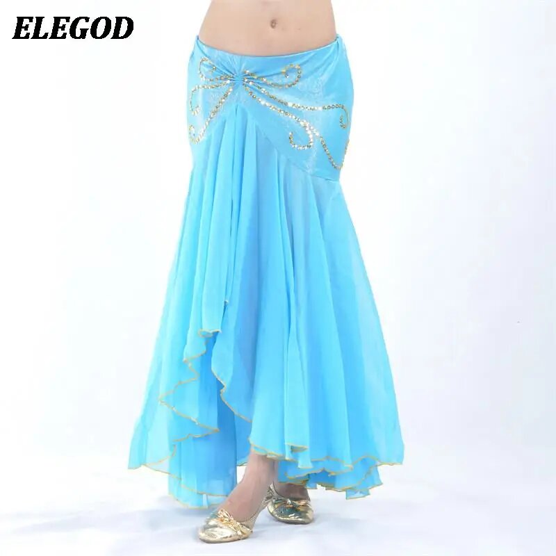 Женская юбка для танца живота, шифон, длинная Lake Blue gold