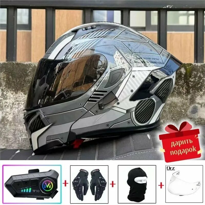 ORZ Мотошлем, цвет: серый металлик, черный, размер: M