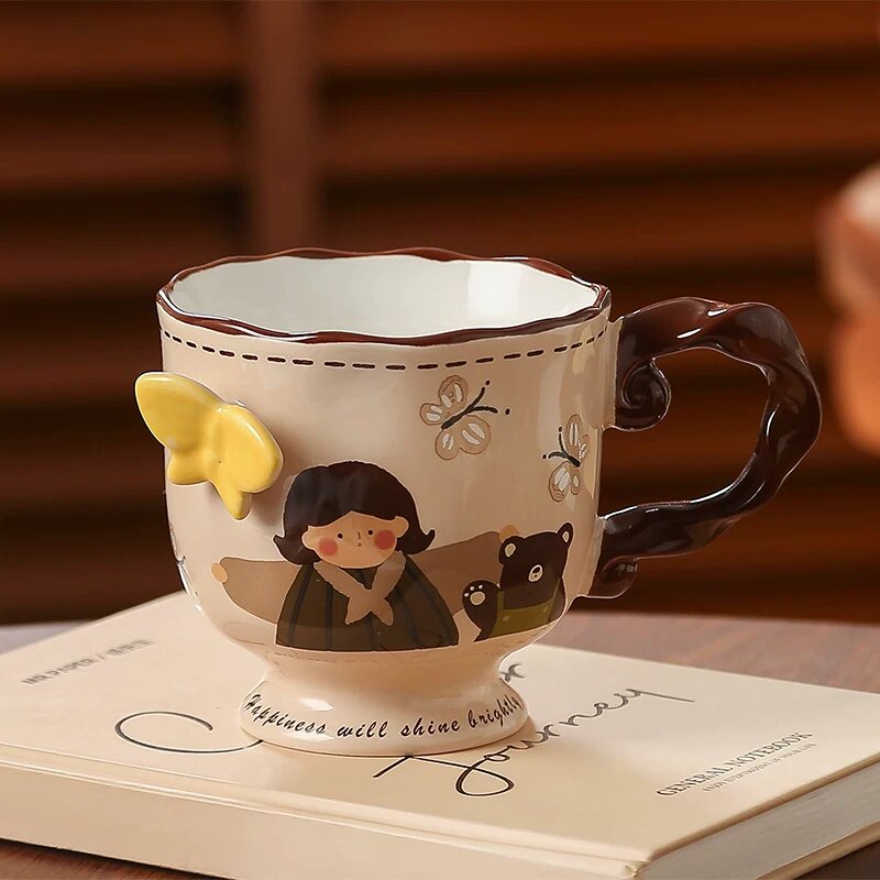 Керамическая кружка с бабочкой молочно-бежевого цвета - Одна чашка, ручная работа 2024, кружка для кофе и завтрака в