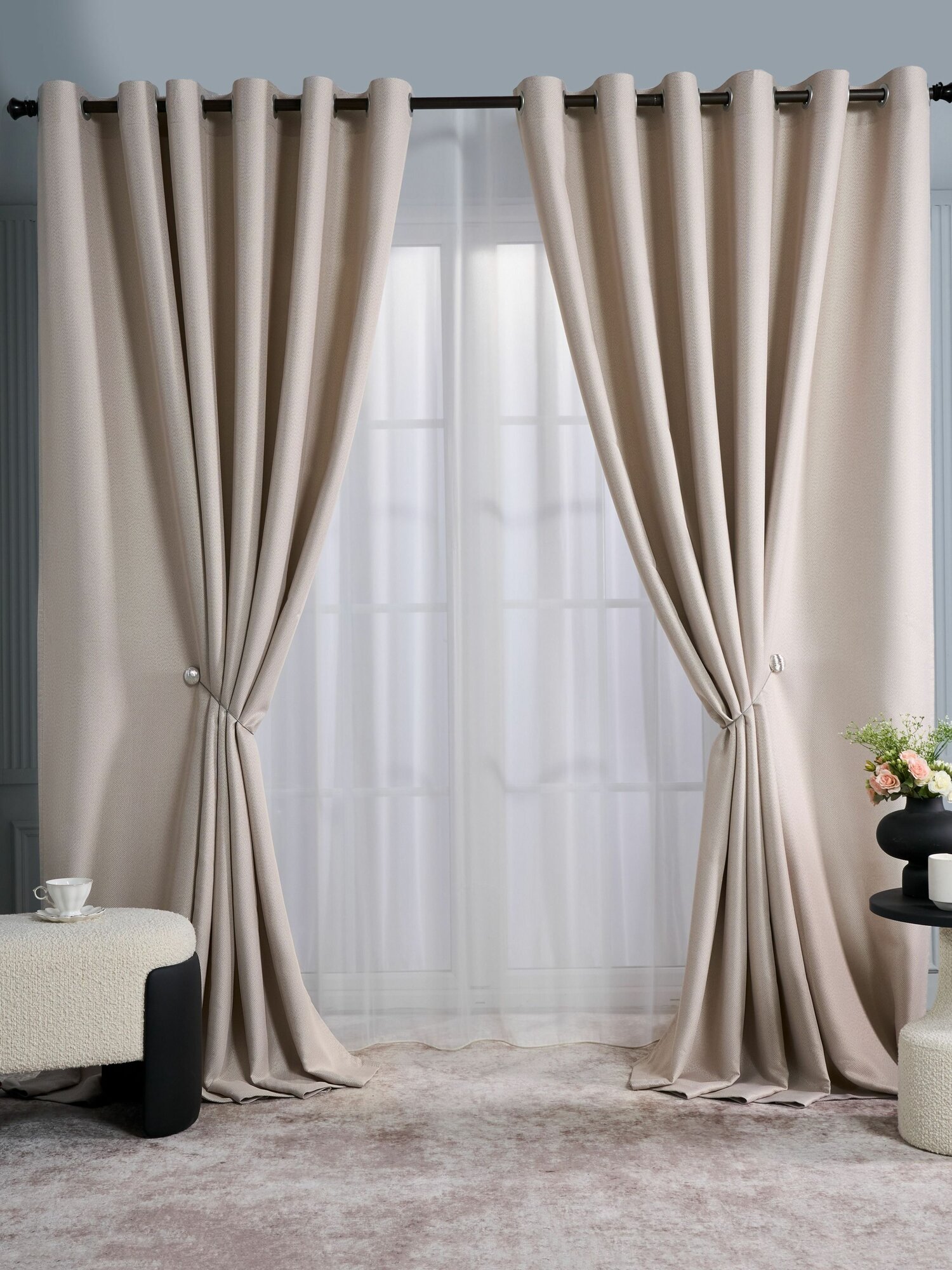 Комплект штор на люверсах "Блэкаут рогожка 240" жемчужный (508-3) арт.6844 (150x240 - 2 шт.)