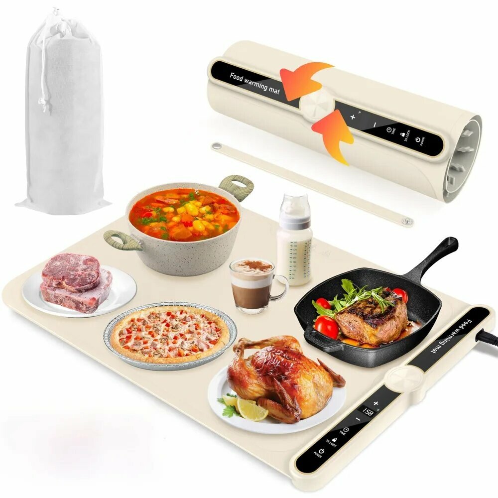 Силиконовый электронагревательный поддон для еды: Складные рулонные подогреватели вечеринок, фуршетов с 9 температурными режимами - Портативный коврик быстрого разогрева в ресторанах.