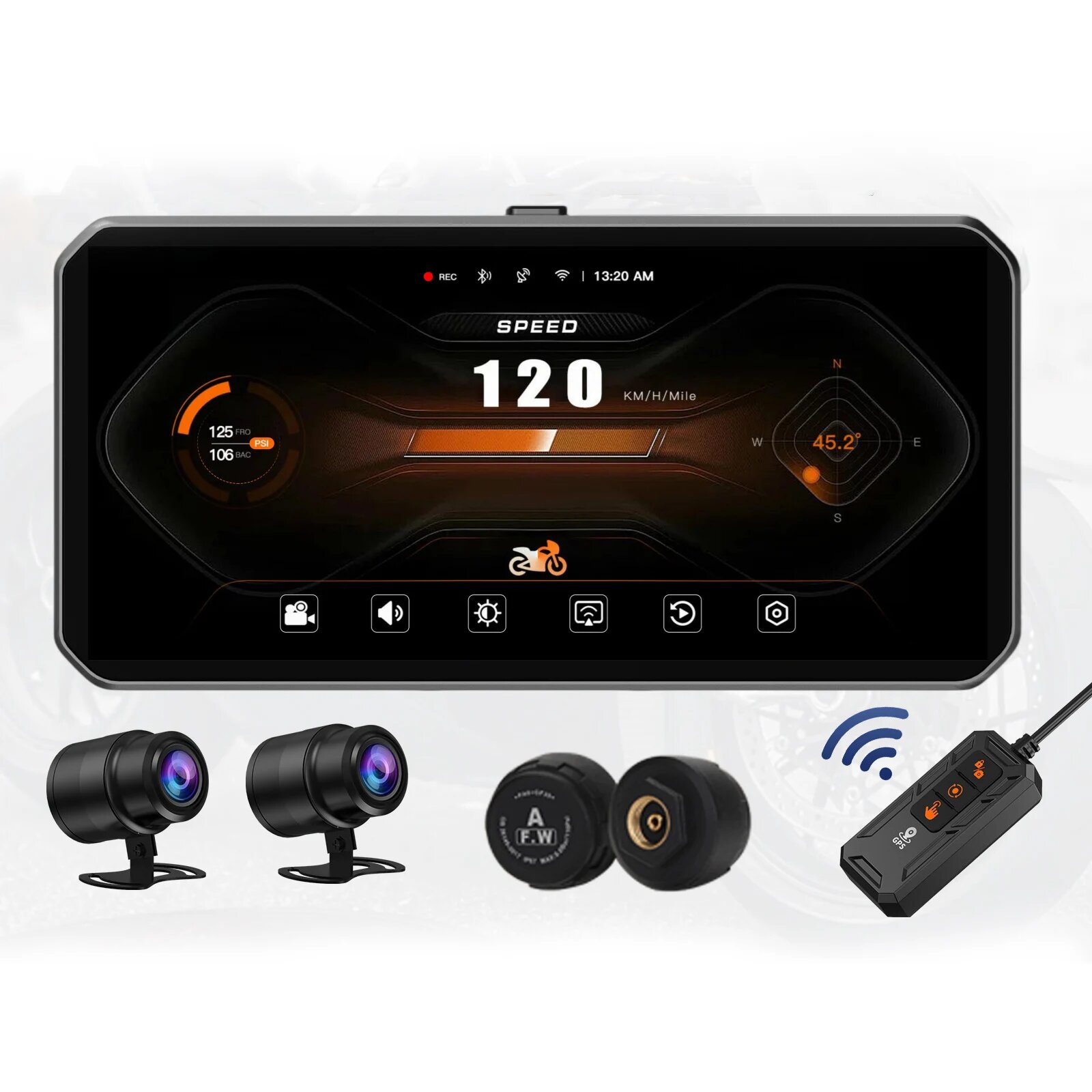 6,25 "портативный Android Auto Wi-Fi GPS-навигатор с двумя камерами мотор DVR BSD TPMS беспроводной Carplay экран аксессуары для мотоциклов
