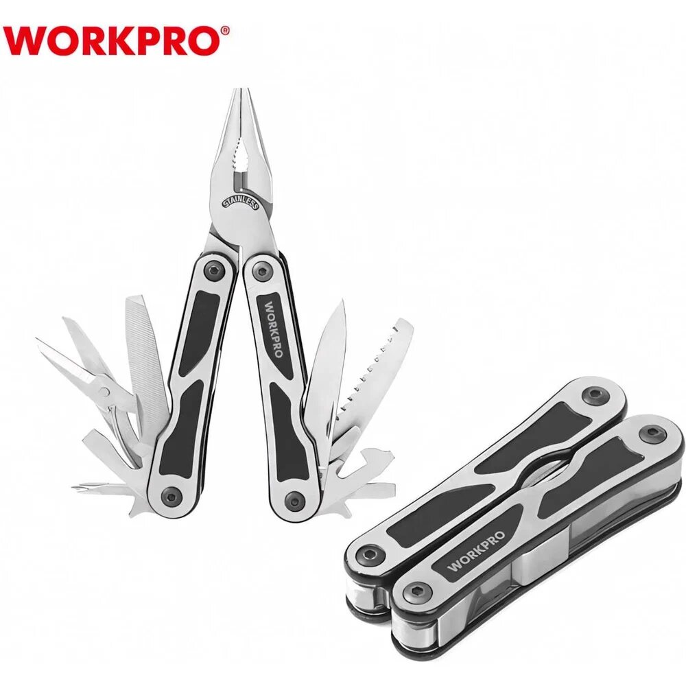 Многоцелевые плоскогубцы WORKPRO 15в1, 150 мм WP382009, нержавеющая сталь, серый — фото 1