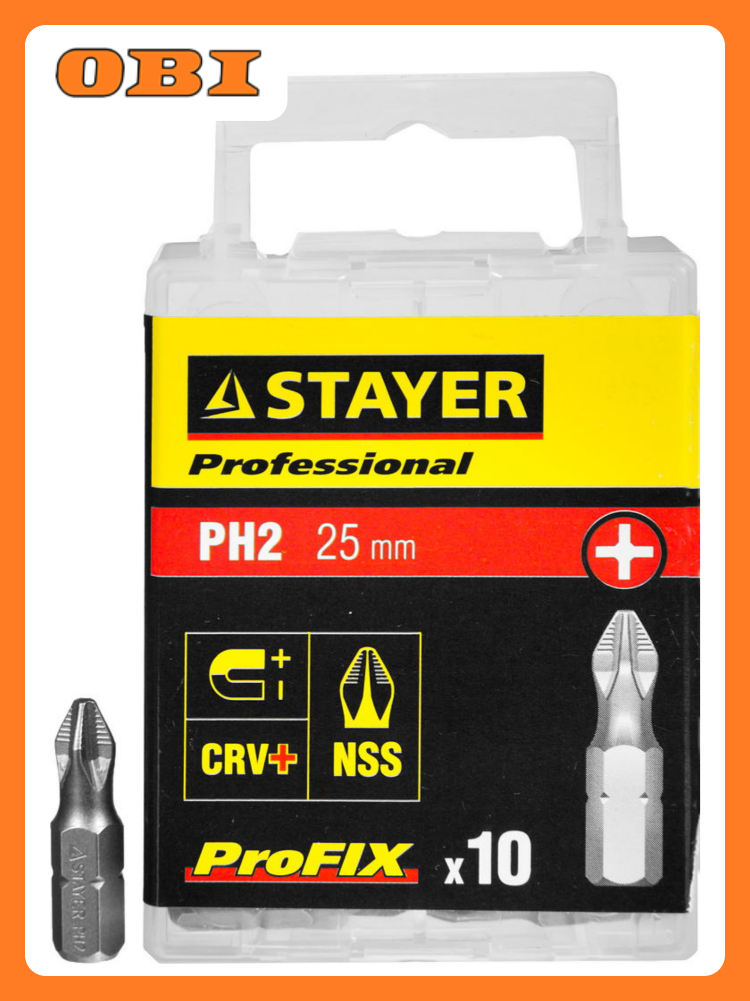 Биты PROFESSIONAL ProFix Phillips (10 шт; 25 мм; PH2; 1/4") STAYER 26201-2-25-10_z01