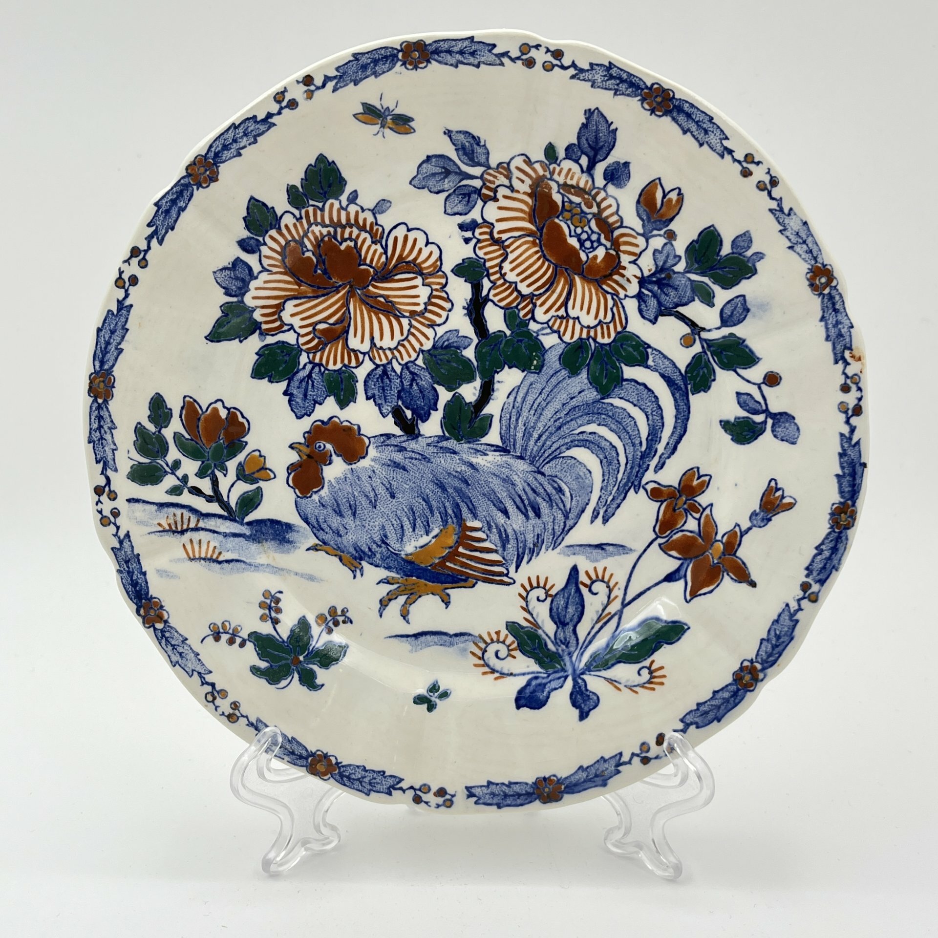 Декоративная тарелка с изображением петуха, Gien, фаянс, роспись, деколь, Франция