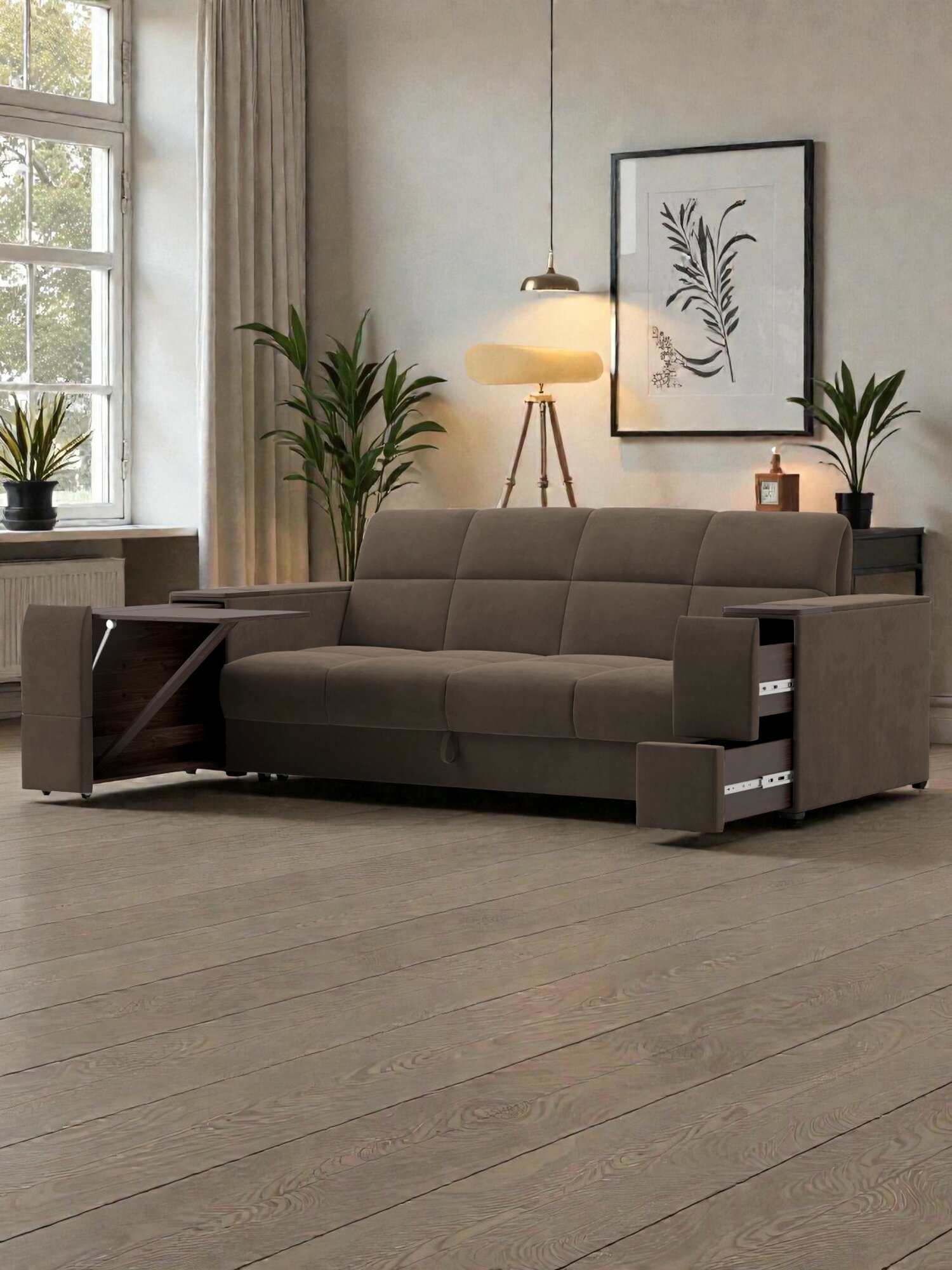 Диван раскладной аккордеон "Скай", 180х200, Коричневый, ППУ, габарит 235 см