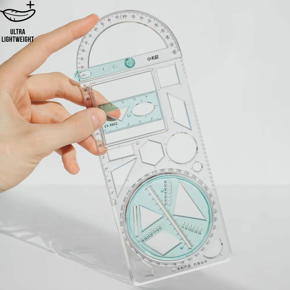 Линейка школьная офицерская с формулами для Огэ, Егэ и черчения, 5в1 зеленая