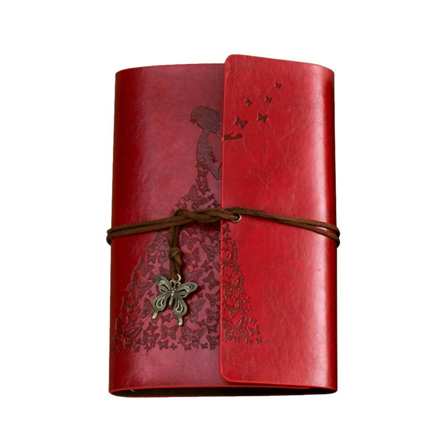 Retro kraft paper notepad creative literature and art gift-giving hand account book loose-leaf notebook, M, Colour: Red, Material: imitation leather and paper, Size: approx. 18.5 x 12.5 x 3 cm, Package Includes: 1 x retro notebook