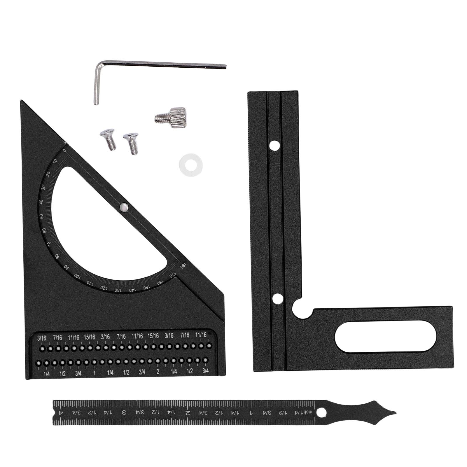 3D-угловая линейка для деревообработки, полукруглая треугольная линейка, многоугольный измерительный угольник, транспортир, регулируемый от 0 до 180 градусов, черный.